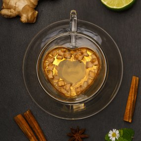 Termo sklenice, set 2 ks, šálek Heart s podšálky, ve tvaru srdce, 150 ml, HOTCOOL TYP 5