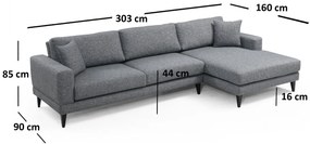 Hanah Home Rohová pohovka NORDIC tmavě šedá pravá 560ARE1104