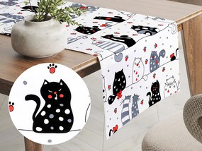 Biante Dětský bavlněný běhoun na stůl Sandra SA-127 Černo bílé kočky na bílém 20x140 cm