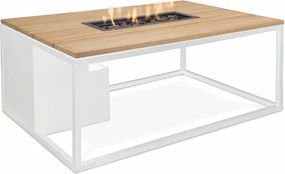 Stůl s plynovým ohništěm COSI- typ Cosiloft 120 bílý rám / deska teak