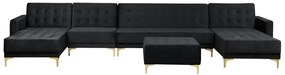 6místná sametová modulární pohovka ve tvaru U s taburetem černá ABERDEEN Beliani