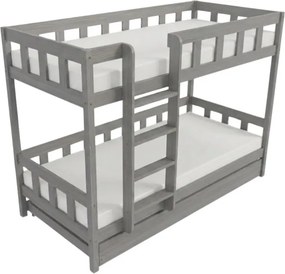 Benlemi Patrová postel PLOTTY s žebříkem 90x200 cm Zvolte barvu: Tmavě šedá, Zvolte šuplík: Přistýlka 90x190 cm, Zvolte stranu: Vlevo