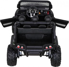 Ramiz Mercedes Benz Unimog elektrické autíčko pro děti maskáčové lakované + pohon 4x4 + dálkové ovládání + nosič zavazadel + pomalý start + MP3 + LED