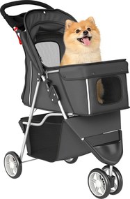 PawHut skládací kočárek pro malé psy s úložným košíkem, síťovými okny, držákem na nápoj a kolečky — nosnost 10 kg, 77 × 44 × 102 cm | Aosom