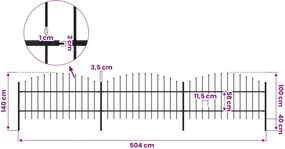 Zahradní plot s kopím nahoře ocelový 504 x 100 cm černý 277714