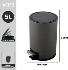 Spirella RIKU Pedálový odpadkový koš 5 L šedá / ocel
