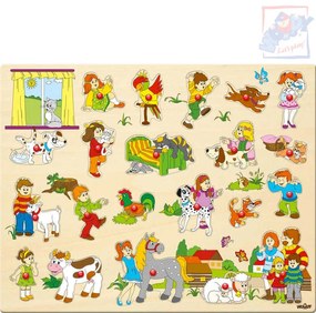 WOODY DŘEVO Baby puzzle vkládací velké set 21 dílků s úchyty na podložce 91912