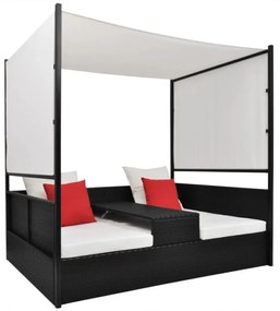 Zahradní postel s baldachýnem černá 190 x 130 cm polyratan,  42901 HangarStore.cz