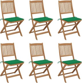 vidaXL Skládací zahradní židle s poduškami 6 ks masivní akáciové dřevo [3065488] Barva: Zelená
