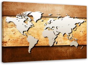 Gario Obraz na plátně Mapa světa na dřevěném prkně Rozměry: 60 x 40 cm