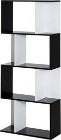 HOMCOM Moderní S-šatková knihovna s úložným prostorem, 4 police 60D x 24Š x 148V cm, černá/bílá