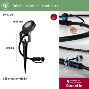 Paulmann 93934 Plug&Shine Sting, zahradní reflektor 6W LED 3000K, antracit, IP67