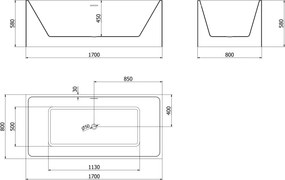 Mexen Nita, volně stojící vana 170 x 80 cm, bílá-černá, růžové zlato přepad, 52091708075-60