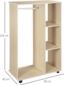 HOMCOM Mobilní úložný šatník otevřený šatník z dřevotřísky v barvě světlého dubu