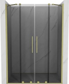 Mexen Velar Duo, posuvné sprchové dveře do otvoru 140 cm, 8mm šedé sklo, zlatá matná, 871-140-000-42-55