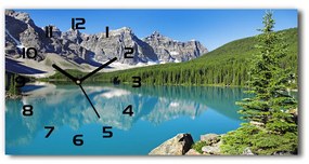 Wallmuralia Skleněné hodiny na stěnu Jezero v horách 60x30 cm