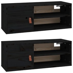 818394 vidaXL Nástěnné skříňky 2 ks černé 80x30x30 cm masivní borové dřevo