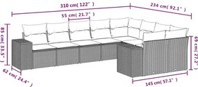 9dílná zahradní sedací souprava a podušky světle šedá polyratan 3223041