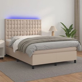 Box spring postel matrace a LED cappuccino 140x190cm umělá kůže