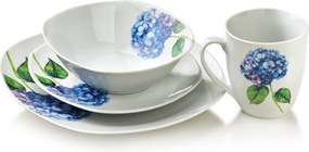 Porcelánová jídelní sada s hrníčkem LEA Purple 16 ks bílá/modrá