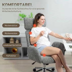 HOMCOM bouclé kancelářská židle s opěrkami rukou — nastavitelná opěrka hlavy, výškově nastavitelná otočná s náklonem, tmavě šedá