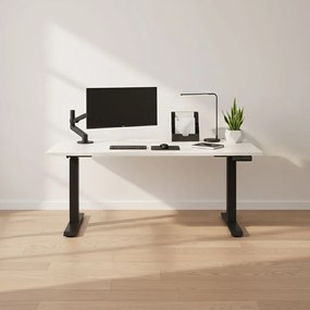Výškově nastavitelný stůl OfficeTech D, 160 x 80 cm, černá podnož, bílý jasan