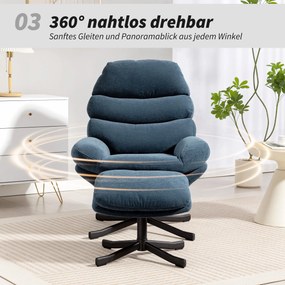 HOMCOM Relaxační křeslo s podnožkou, křeslo, lounge křeslo s čalouněním z chenille, moderní televizní křeslo, 78 x 93 x 100 cm, modrá
