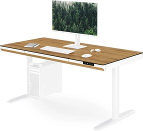 Elektrický psací stůl sit-stand se zásuvkou a bezdrátovou nabíječkou Qi bílý/zlatý dub, 1400 mm: ELLIS
