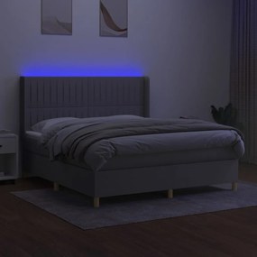 Box spring postel s matrací a LED světle šedá 160x200 cm textil 3139045