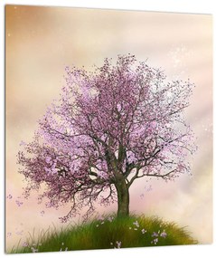 Obraz rozkvetlého stromu na vrcholku kopce (30x30 cm)