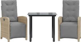 3dílný bistro set s poduškami béžový polyratan 3212591