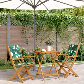 3dílný bistro set vzor listů textil a masivní dřevo 3281812