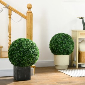 HOMCOM Sada 2 umělých buxusových koulí Ø50cm, dekorativní umělé rostliny do interiéru a exteriéru, zelené