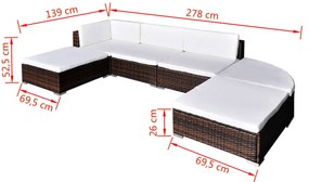 vidaXL Marketos 6dílná zahradní sedací souprava s poduškami polyratan hnědá