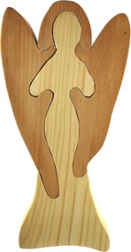 AMADEA Dřevěné puzzle anděl, masivní dřevo dvou druhů dřevin, 25 cm
