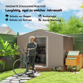 Outsunny Kůlna na Nářadí 4,9 m², Zahradní Kůlna s Pultovou Střechou, Posuvné Dveře, Základna, 277 x 195 x 192 cm, Kůlna z Pozinkované Oceli, Odolná p…