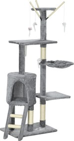PawHut Škrabací strom 134,2 cm Kočičí věž s jeskyní, 2 hračkami, sisalovými sloupky, velkou platformou, schody, vícestupňový škrabací strom, lezecký s