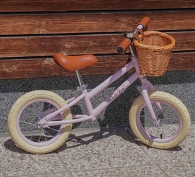 Dětské odrážedlo balanční kolo v pastelově růžové barvě s košíkem (ISABELLE ROSE)