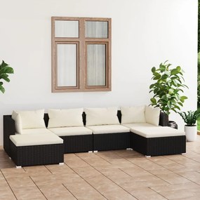 vidaXL 6dílná zahradní sedací souprava s poduškami polyratan [3101805] Barva: Černá a krémová