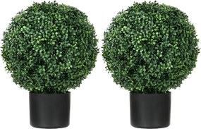 HOMCOM Umělé rostliny sada 2 umělých rostlin odolných proti UV záření v květináči 52 cm zimostráz pro zahradní dekorace obývacích pokojů | Aosom.de