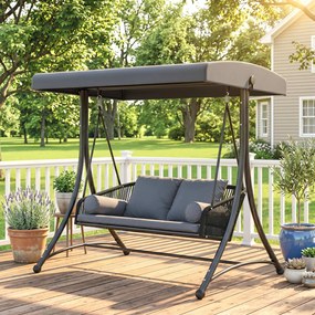 Outsunny ratanová houpačka Hollywood pro 2 osoby — zahradní lavice s nastavitelnou stříškou a polštáři, A-rám, nosnost 240 kg, 178 × 120 × 172 cm (tm…