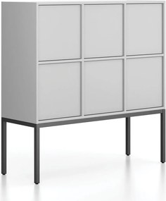 Kancelářská skříň FRAME, nízká, bílá podnož, 6x dveře, 1299 x 450 x 1331 mm, PUSH-lock, šedá