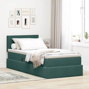 Postel s úložným prostorem Tmavě zelená 100 x 200 cm samet 3370680