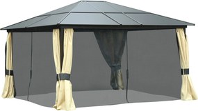 Luxusní venkovní altán Outsunny, hliníkový zahradní stan s poloprůhlednou PC střechou 420 x 360 x 275 cm | Aosom