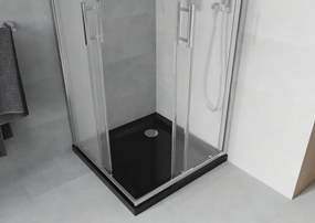 Mexen Rio, čtvercový sprchový kout s posuvnými dveřmi 80 x 80 cm, 5mm šedé sklo, chromový profil + černá sprchová vanička Rio, 860-080-080-01-30-4070
