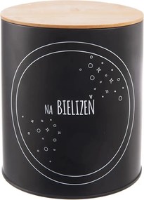 Orion Dóza plechová, černá, s bambusovým víkem, Na bielizeň, 3,3L, SK