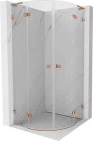 Mexen Lunar, L výklopný půlkruhový sprchový kout 80 x 80 cm, 8mm čiré sklo, profil měděná matná, 833L-080L-080P-65-00