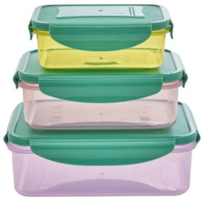 rice Svačinový box Rectangular – set 3 ks, zelená barva, plast