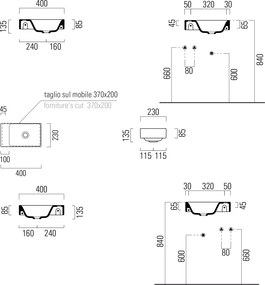 GSI NUBES keramické umyvadlo na desku 40 x 23 cm bez otvoru bez přepadu Extra Glaze bílá 9636011