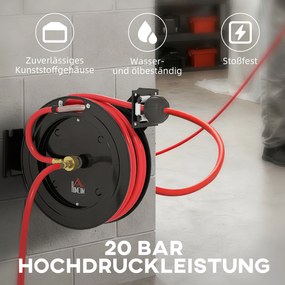 Nástěnný naviják na zahradní hadici, automatické zatahování, tlak vody 20 barů, 15+1 m hadice na vodu, kovový